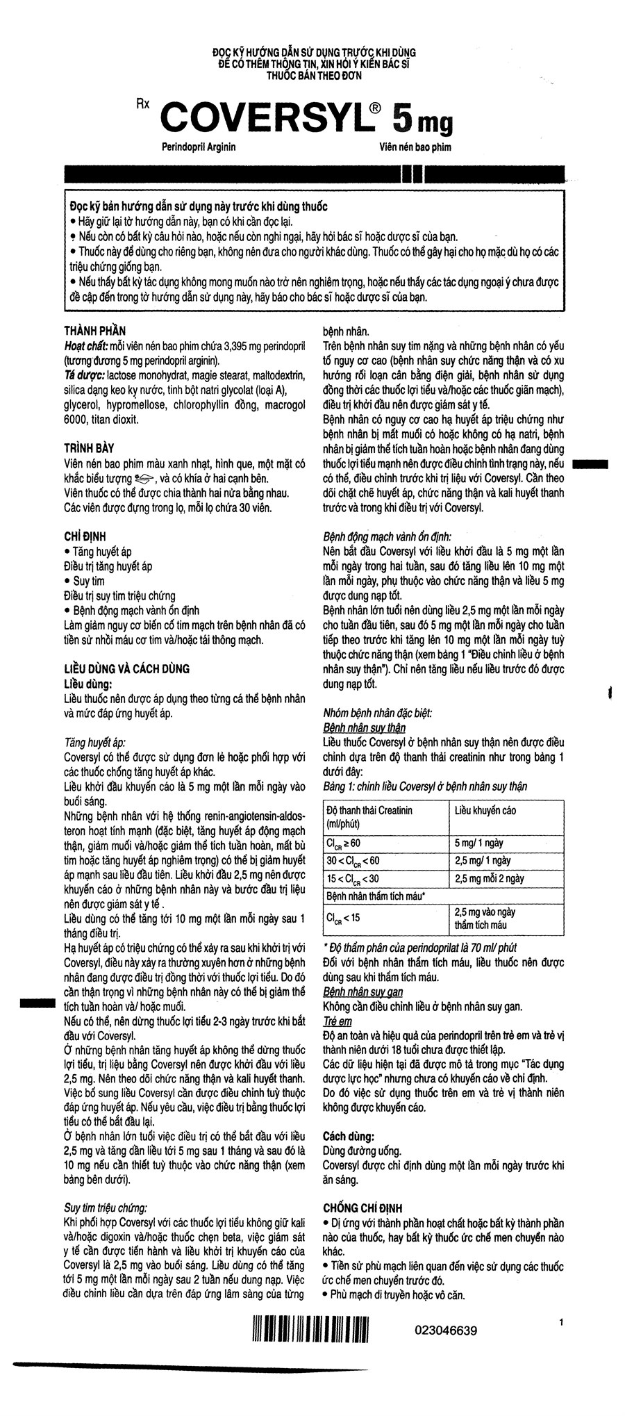 Thuốc Coversyl 5mg hộp 30 viên-Nhà thuốc An Khang